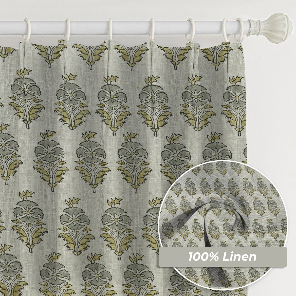 Red Barrel Studio® Fabdivine, Gray or Brown Floral Pattern , Pinch Pleated Curtain Handmade ...